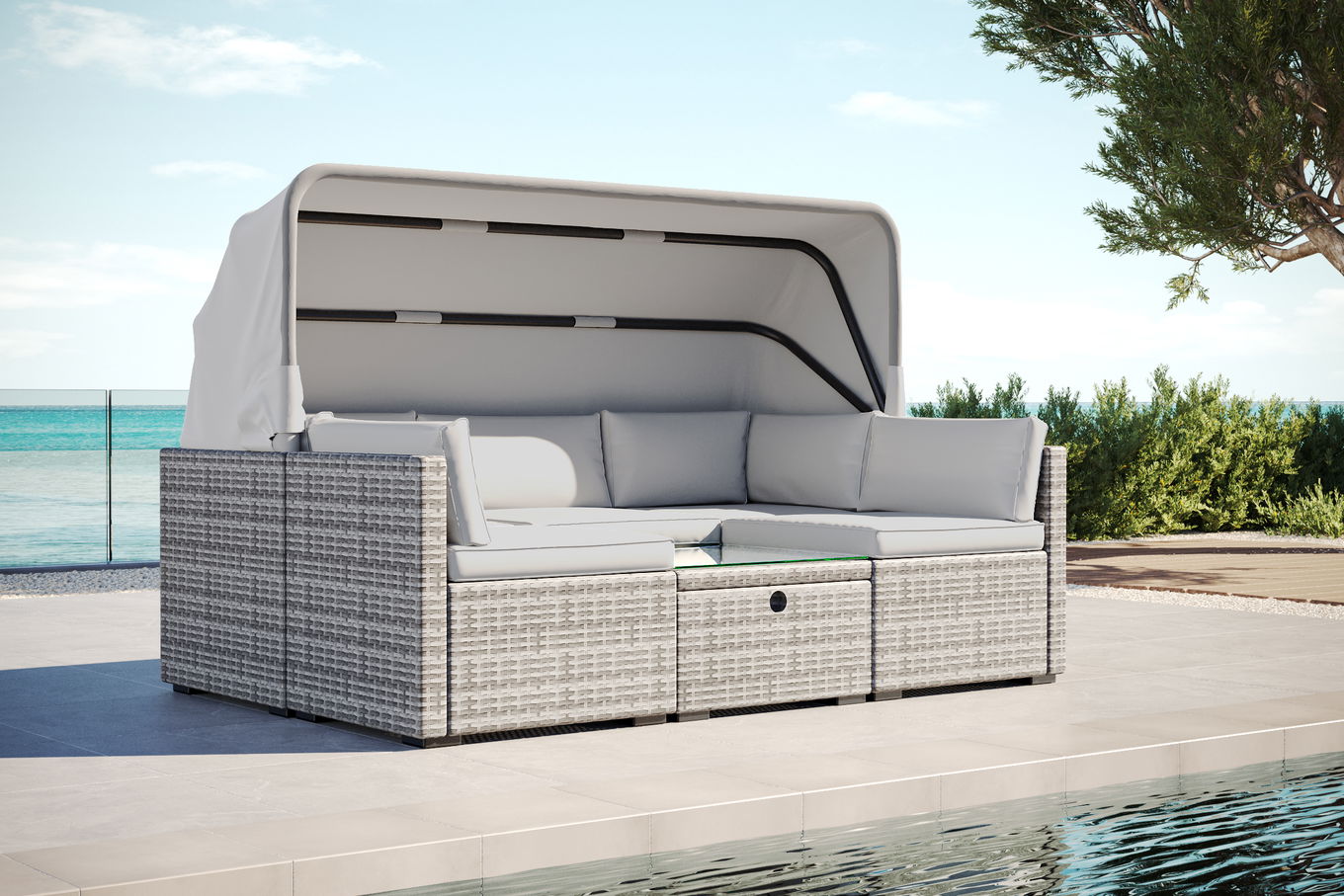 OUTFLEXX Gartenlounge | Für 5 Personen | Mit Dach | Grau